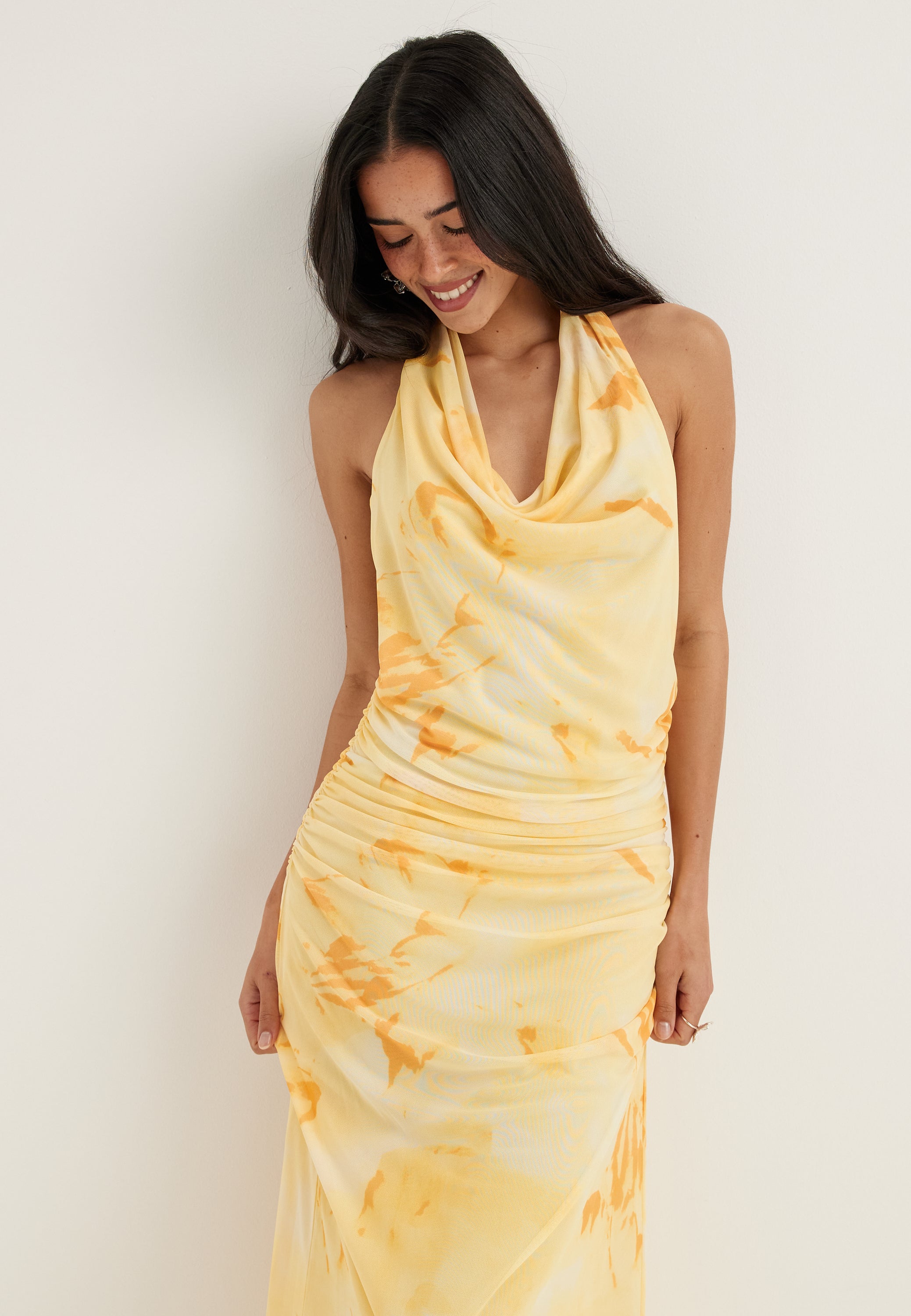 Bubbleroom – Drapy Halterneck Mesh Dress – Bridesmaid dresses – Yellow ...