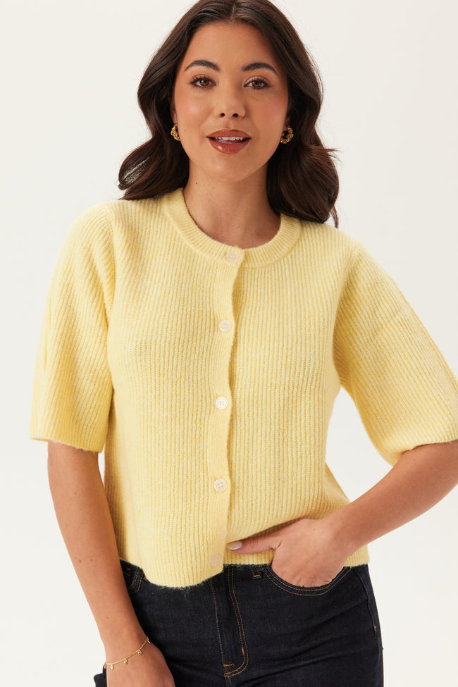 Pieces - Pieces - Pcsilly Ss O-neck Knit Cardiga Pale Banana Detail:MELANGE