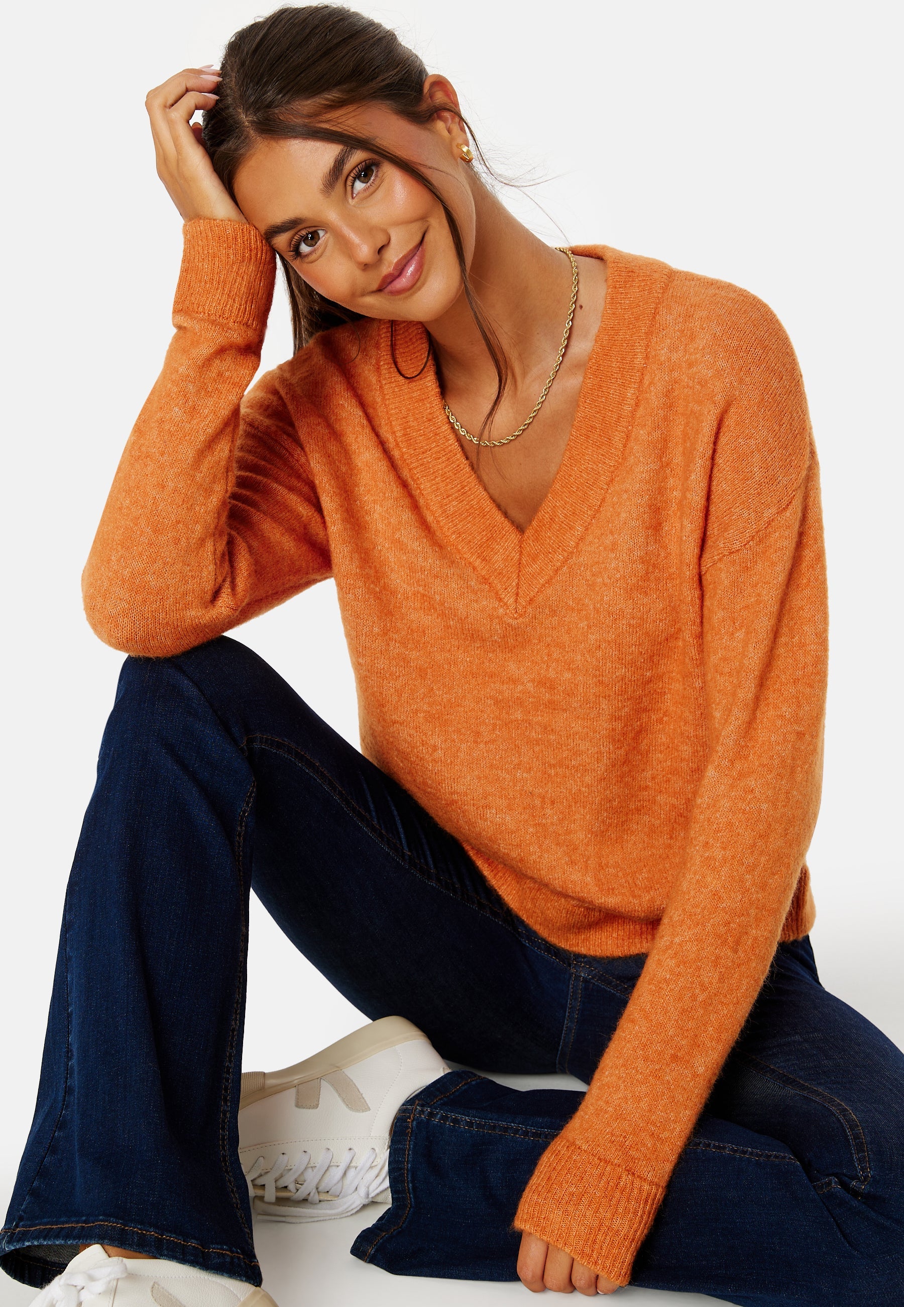 Selected – Maline LS Knit V-Neck – campaign-outlet – Orange