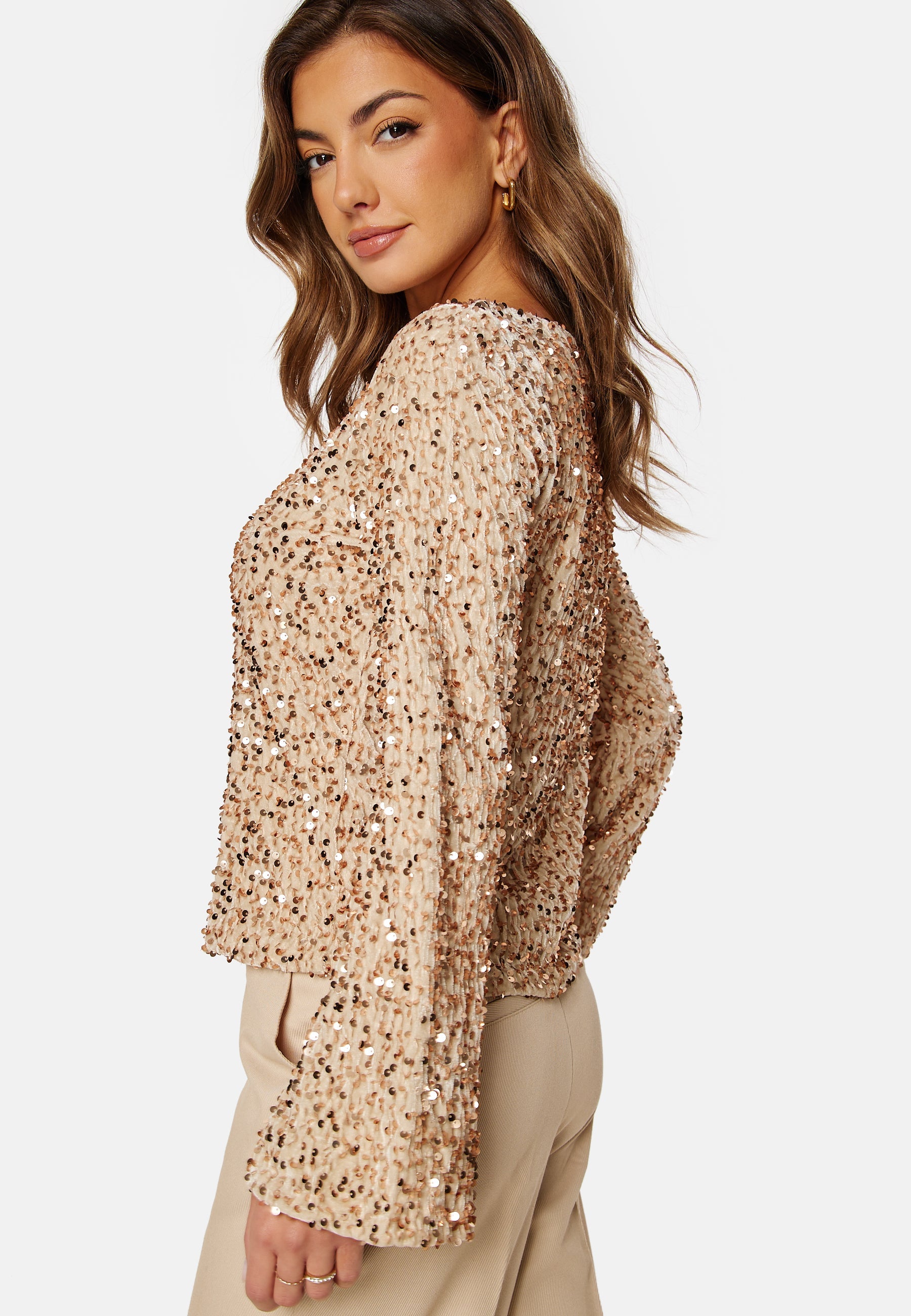 Vero moda – Bella LS Boat Neck Top – campaign-outlet – Beige