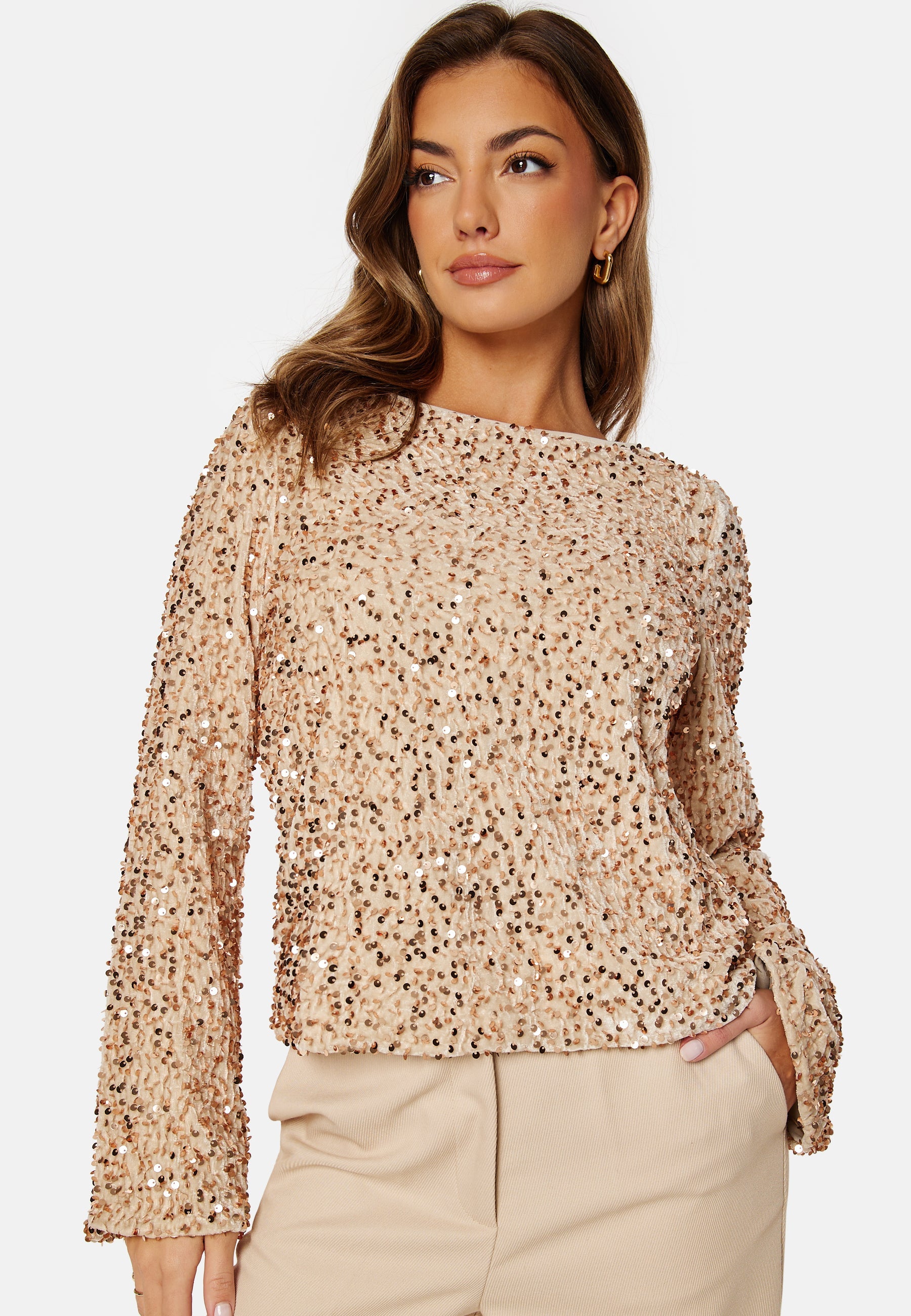 Vero moda – Bella LS Boat Neck Top – campaign-outlet – Beige