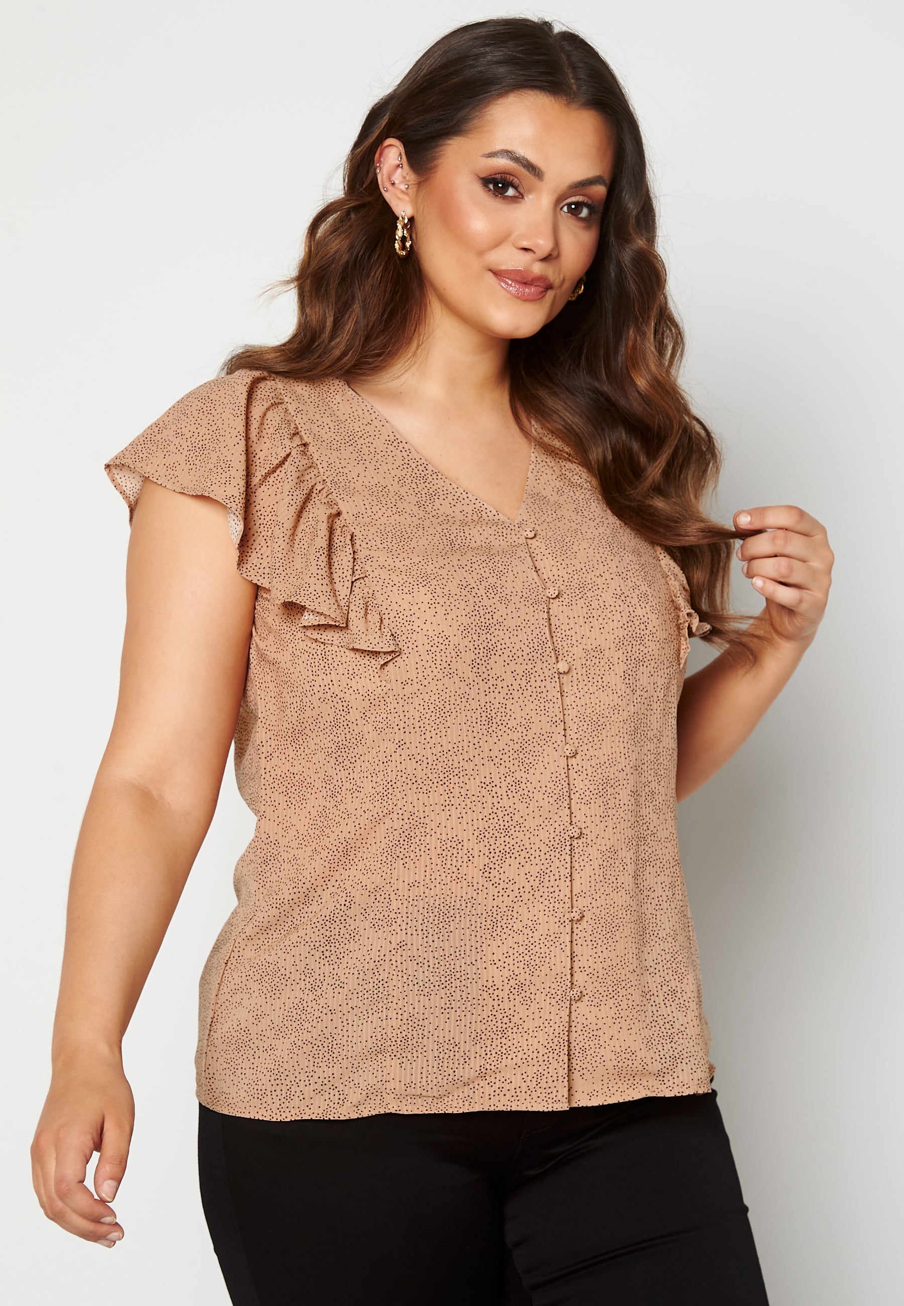 Bubbleroom – Hooda SS Top – + SIZES – Beige