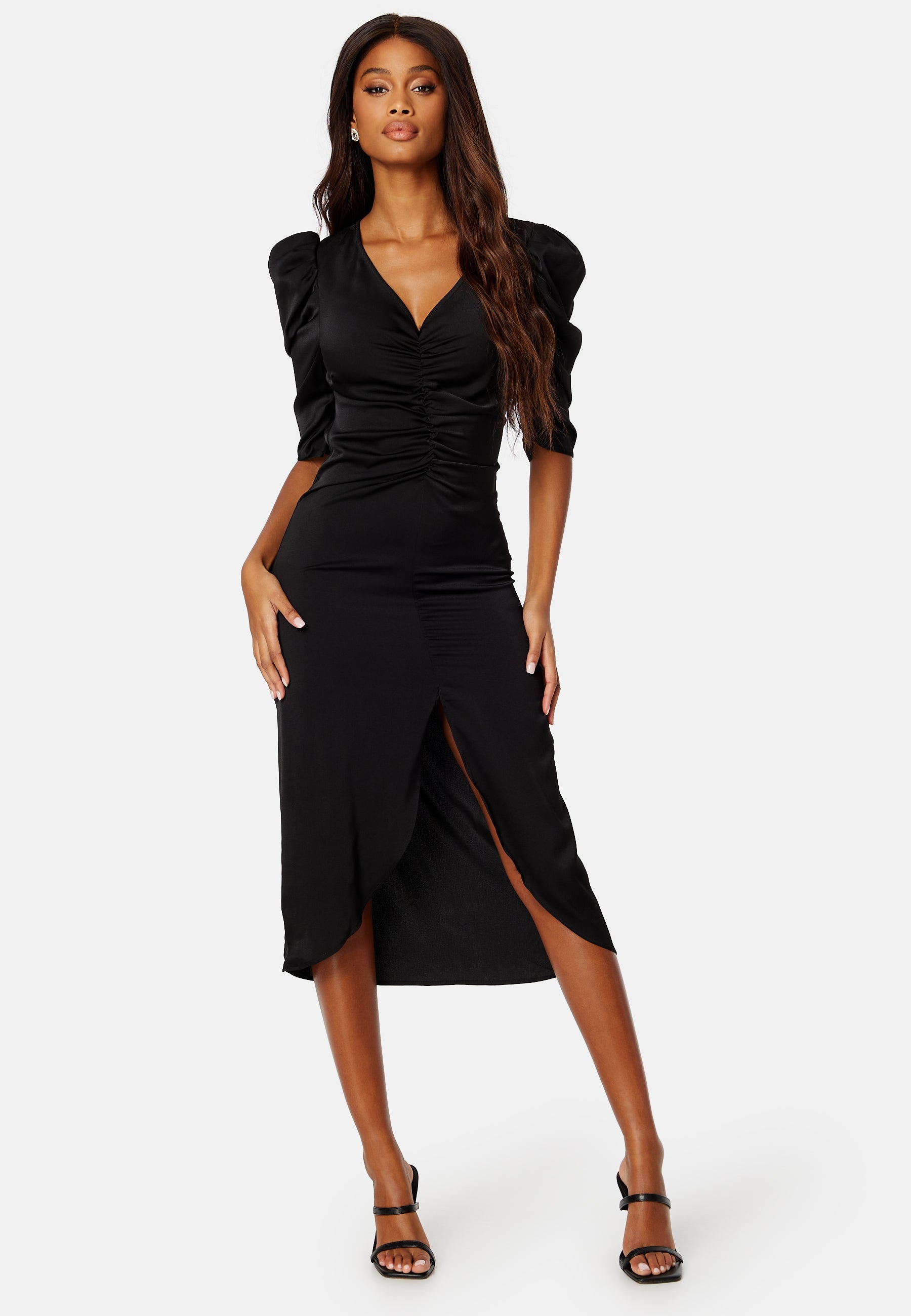 Vila – Marianna V-Neck Midi Dress – Black – Black
